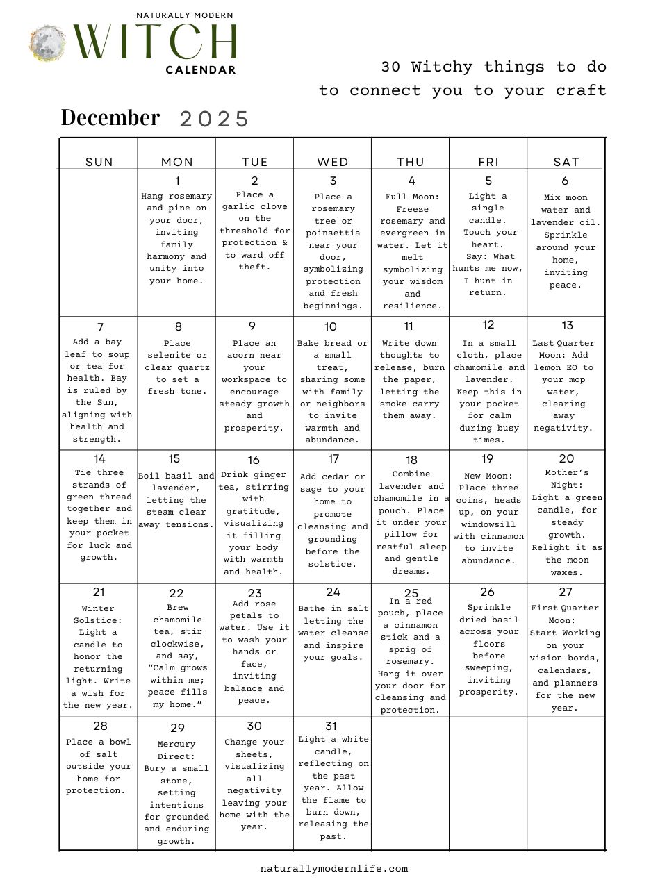 Naturally Modern Witches’ Calendar | December 2025 - Naturally Modern Witch